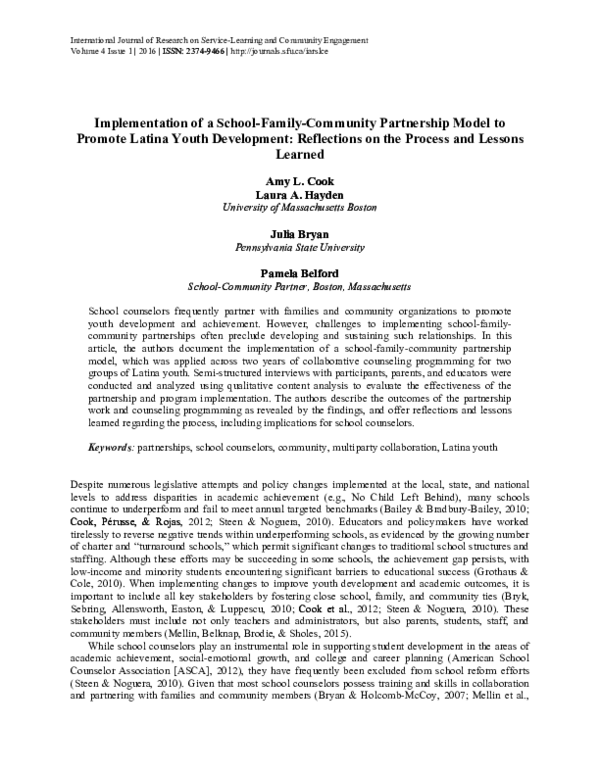 (PDF) Implementation of a School-Family-Community Partnership Model to ...