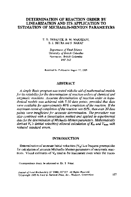 (PDF) Determination of Reaction Order by Linearization and Its Application to Estimation of ...