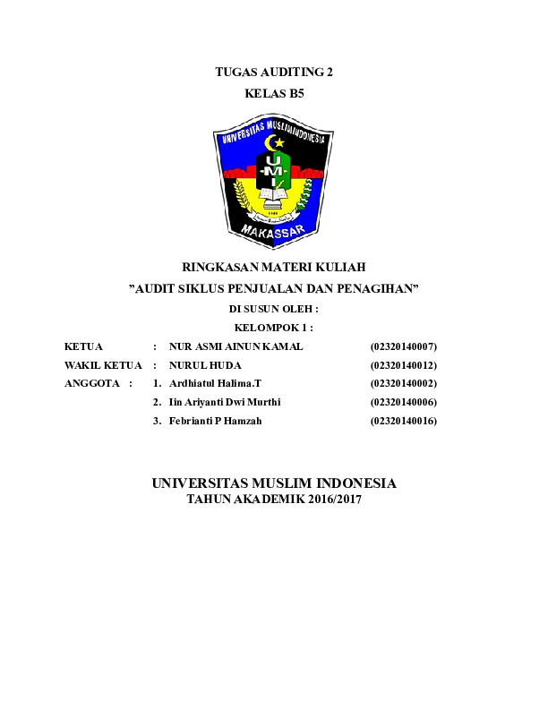 (DOC) Resume Bab 15 sampling audit untuk pengujian pengendalian dan pengujian substantif atas ...