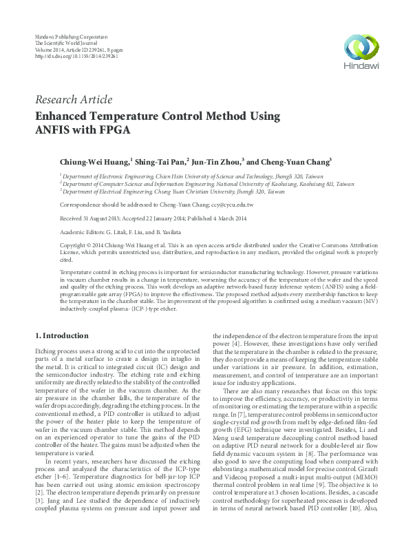 Pdf Enhanced Temperature Control Method Using Anfis With Fpga