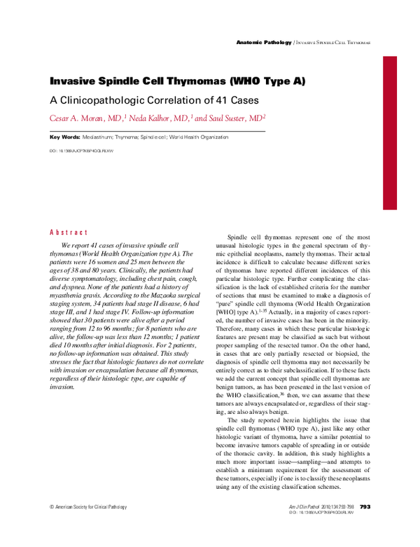 (PDF) Invasive Spindle Cell Thymomas (WHO Type A): A Clinicopathologic ...
