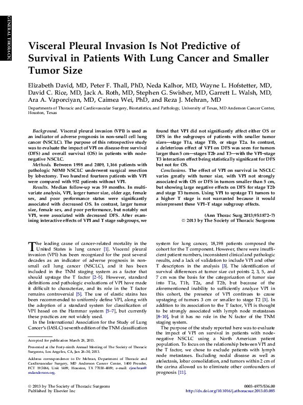 (PDF) Visceral Pleural Invasion Is Not Predictive of Survival in ...