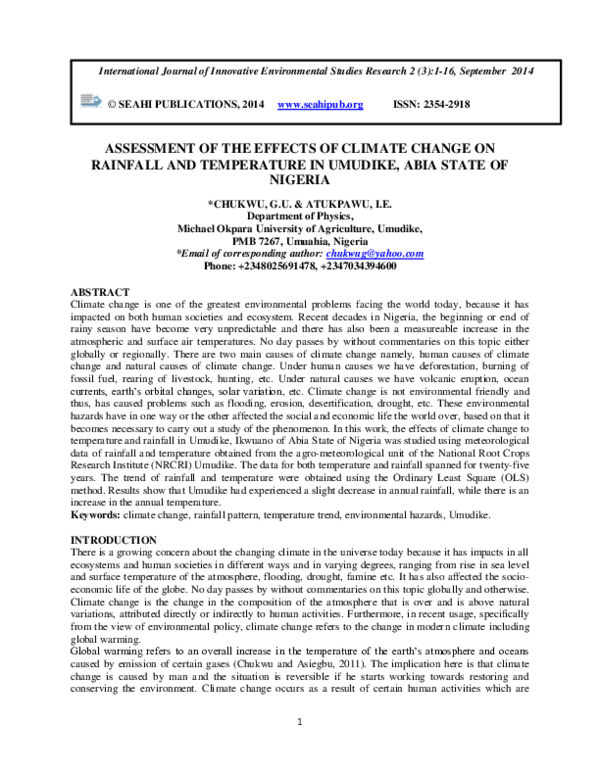 (PDF) ASSESSMENT OF THE EFFECTS OF CLIMATE CHANGE ON RAINFALL AND ...