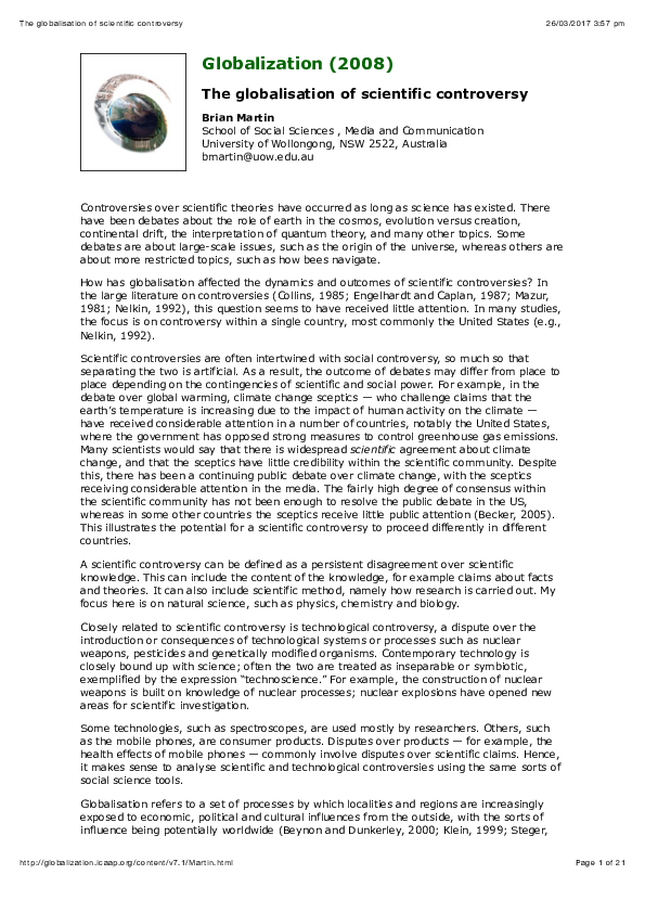 (PDF) The globalisation of scientific controversy