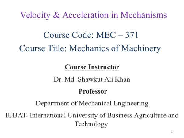 (PPT) 2-2. Velocity and Acceleration in Mechanism.pptx