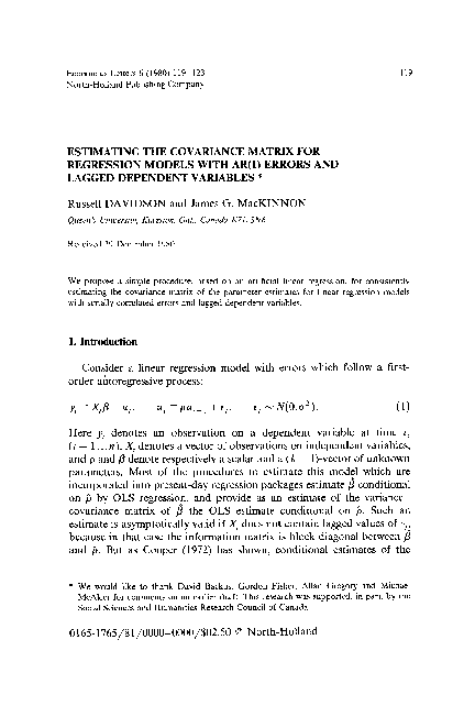 (PDF) Estimating the covariance matrix for regression models with ar(1) errors and lagged ...