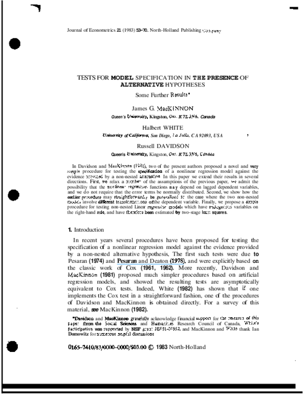 (PDF) Tests for model specification in the presence of alternative ...