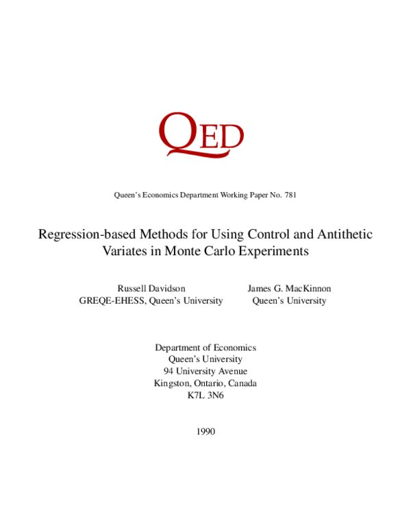 Pdf Regression Based Methods For Using Control Variates In Monte Carlo Experiments