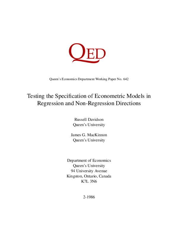 Pdf Testing The Specification Of Econometric Models In Regression And
