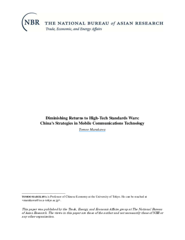 (PDF) Diminishing Returns to High-Tech Standards Wars: China's ...