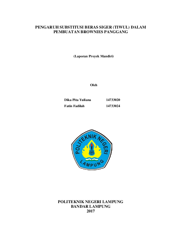 (PDF) PENGARUH SUBSTITUSI BERAS SIGER (TIWUL) DALAM PEMBUATAN BROWNIES ...