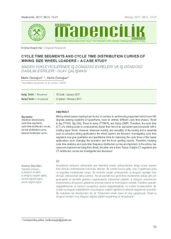 (PDF) CYCLE TIME SEGMENTS AND CYCLE TIME DISTRIBUTION CURVES OF MINING ...