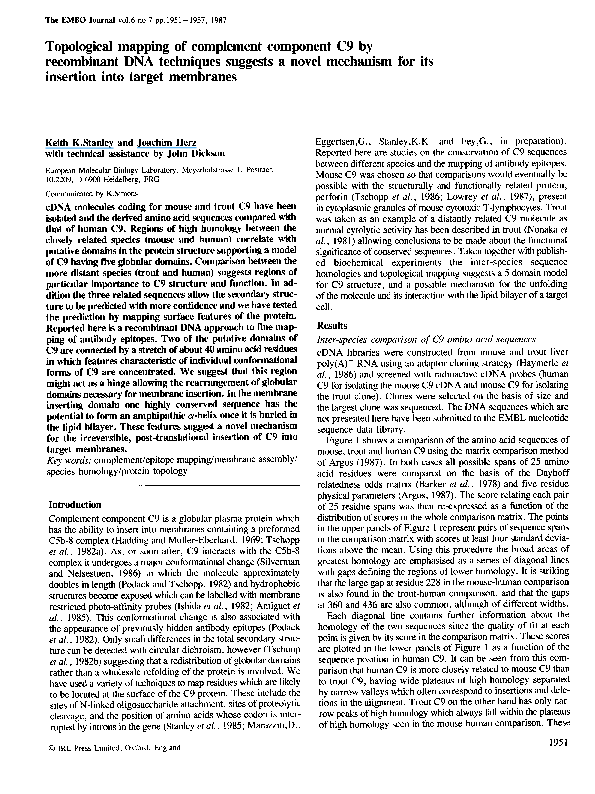 (PDF) Topological mapping of complement C9 by recombinant DNA ...