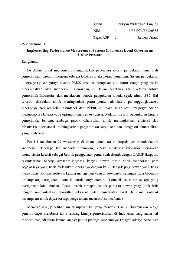 (DOC) Rangkuman Jurnal Implementing Performance Measurement Systems Indonesian Local Government ...