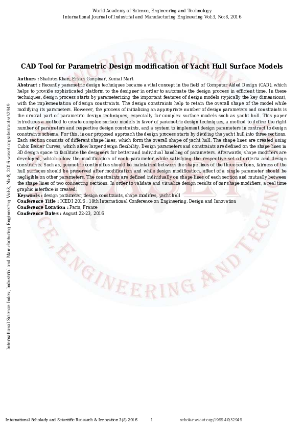(PDF) CAD Tool for Parametric Design modification of Yacht Hull Surface Models