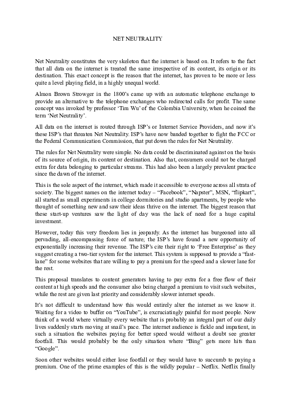(DOC) NET NEUTRALITY | Dr Aparaajita Pandey - Academia.edu