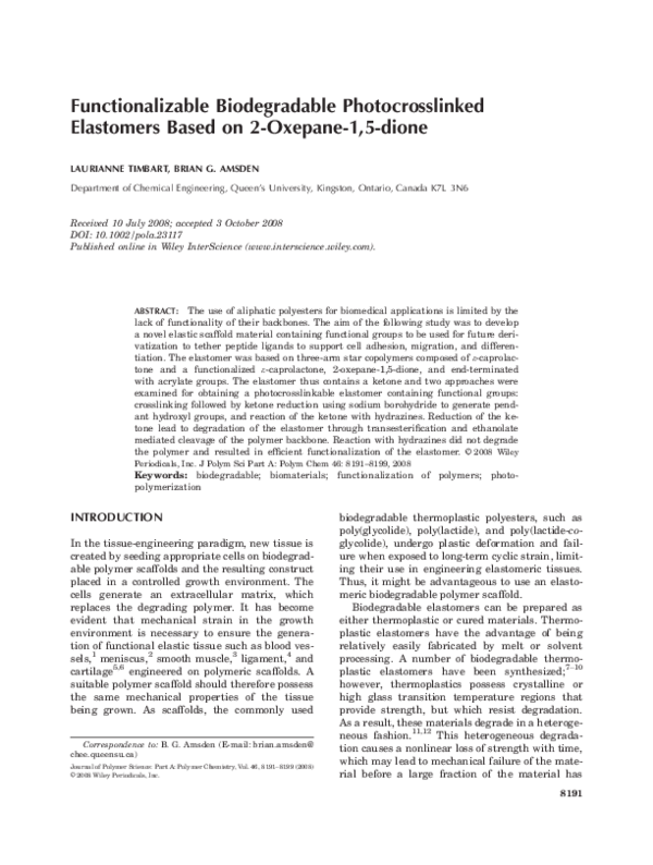 (PDF) Functionalizable biodegradable photocrosslinked elastomers based ...