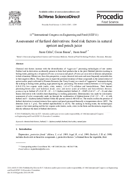 Assessment of furfurol derivatives: food risk factors in natural ...