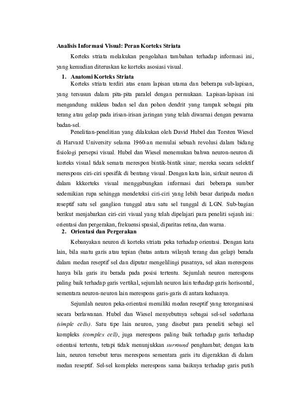 (DOC) Analisis Informasi Visual: Peran Korteks Striata