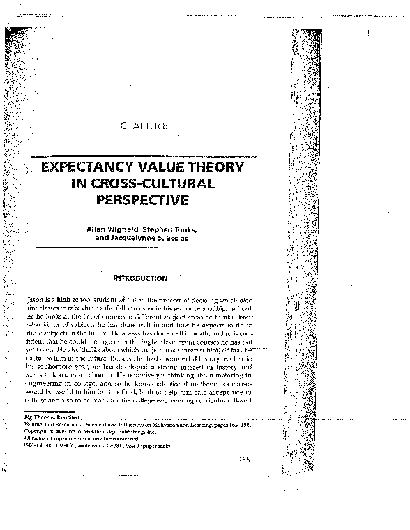(PDF) Expectancy Value Theory in Cross-Cultural Perspective