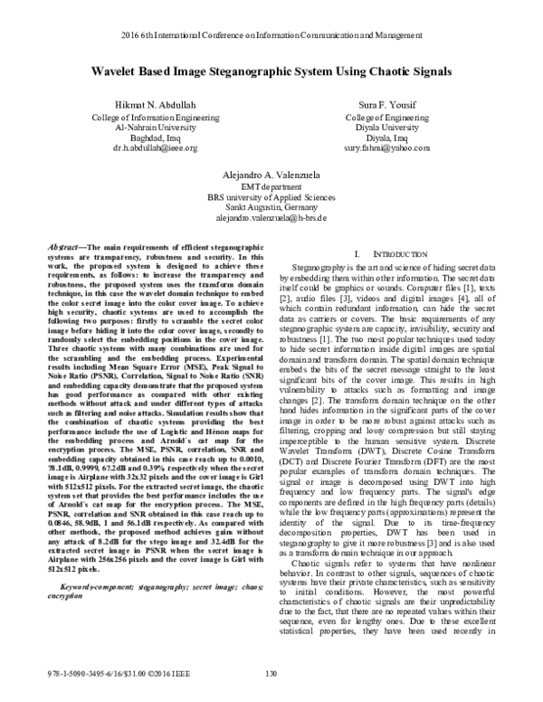 (PDF) Wavelet Based Image Steganographic System Using Chaotic Signals