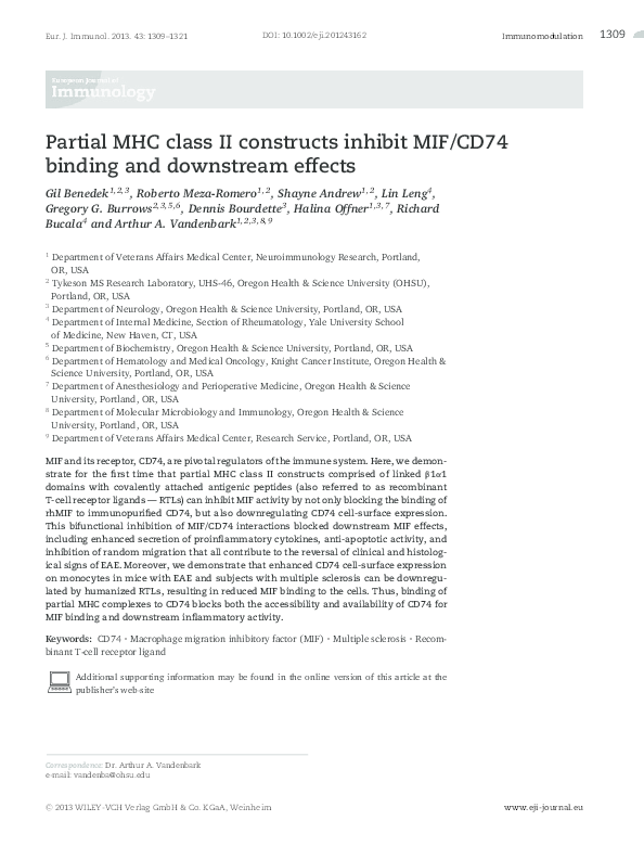 (PDF) Partial MHC class II constructs inhibit MIF/CD74 binding and ...