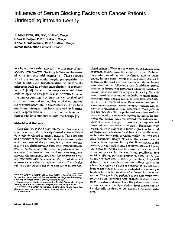 (PDF) Influence of serum blocking factors on cancer patients undergoing ...