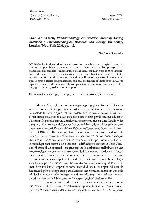 (PDF) Max Van Manen, Phenomenology of Practice. Meaning-Giving Methods ...