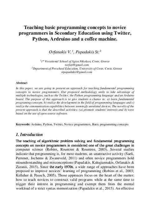 Pdf Teaching Basic Programming Concepts To Novice Programmers In Secondary Education Using