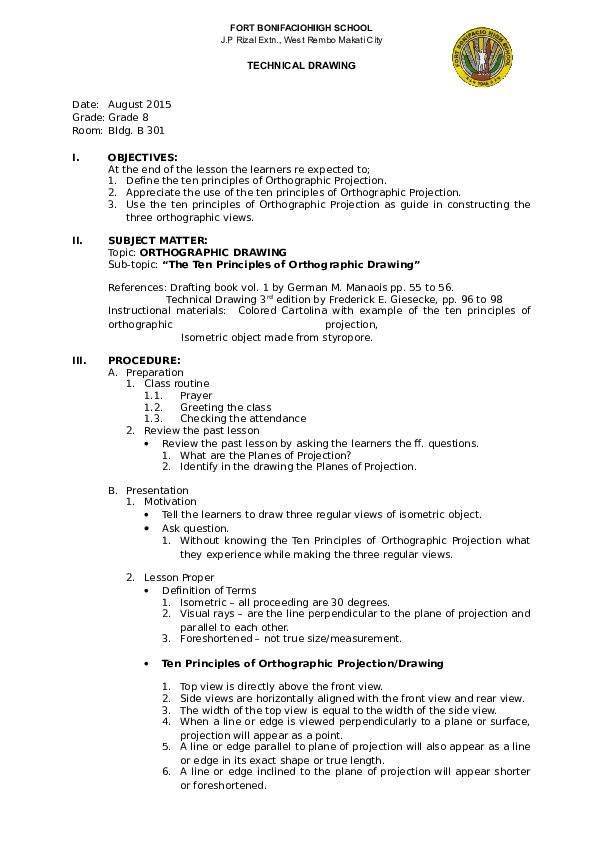 (DOC) Lesson Plan Ten principles of orthographic view
