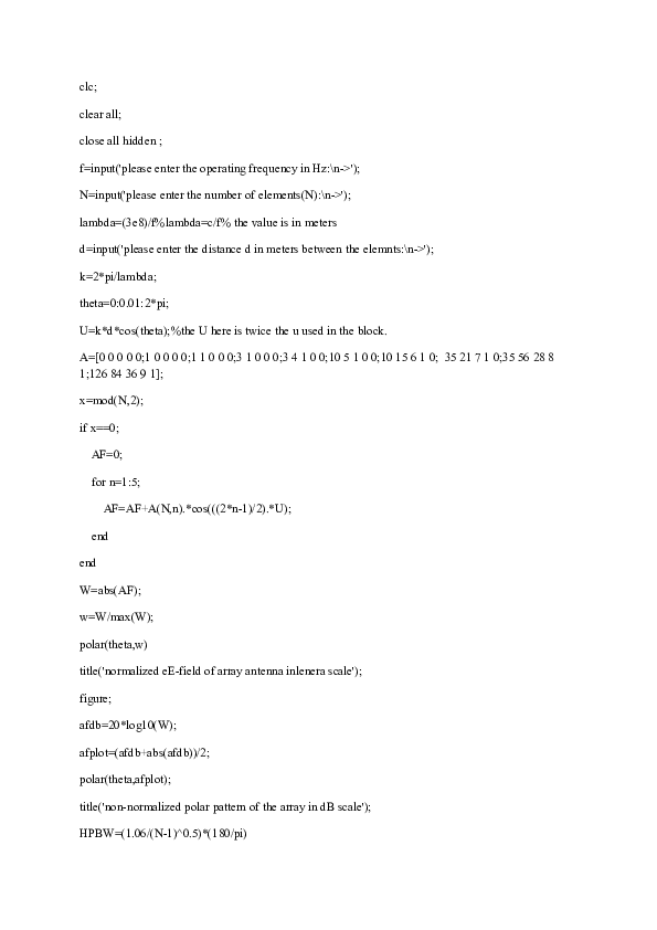 Doc Binomial Array Matlab Code