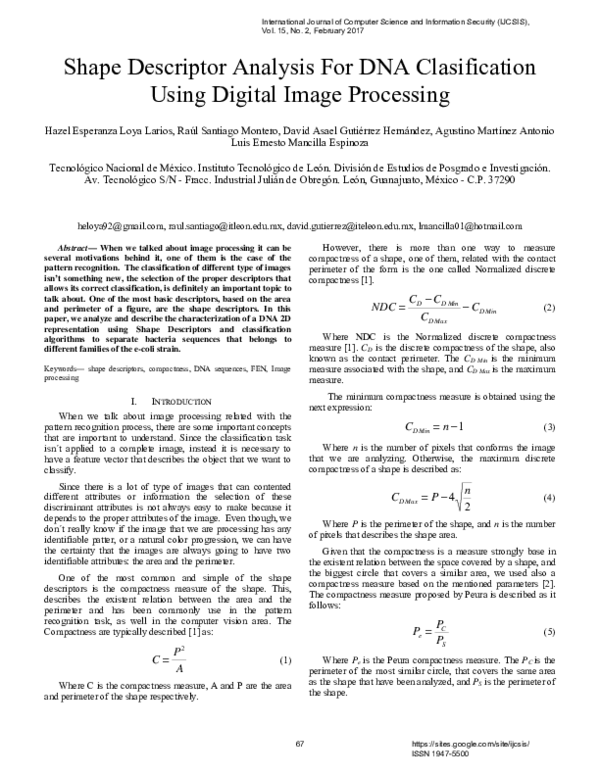 (PDF) Shape Descriptor Analysis For DNA Clasification Using Digital ...