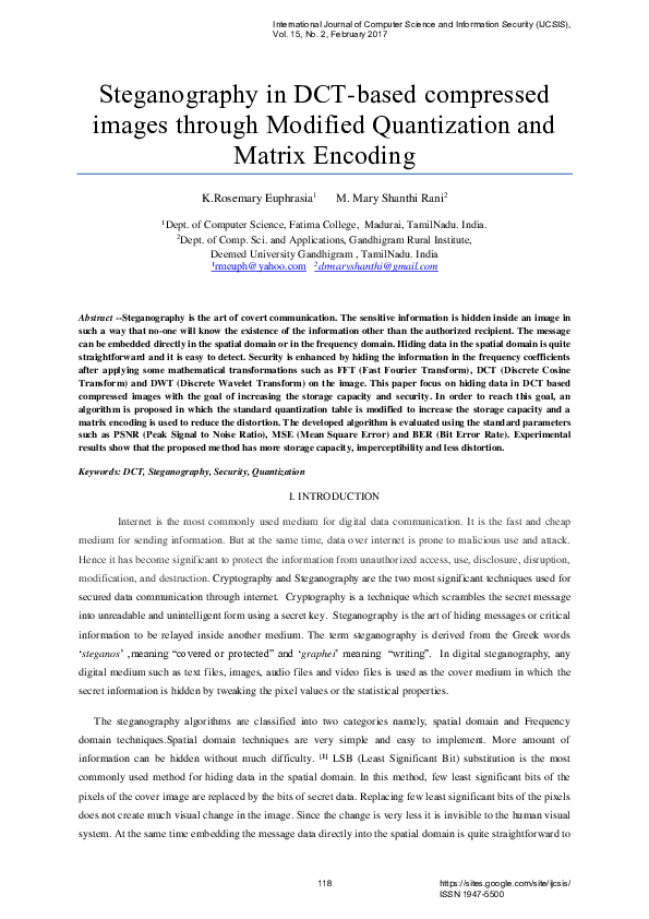 Pdf Steganography In Dct Based Compressed Images Through Modified Quantization And Matrix Encoding 
