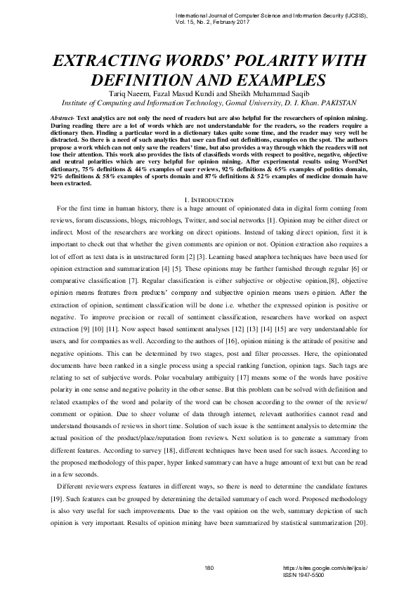 (PDF) EXTRACTING WORDS' POLARITY WITH DEFINITION AND EXAMPLES