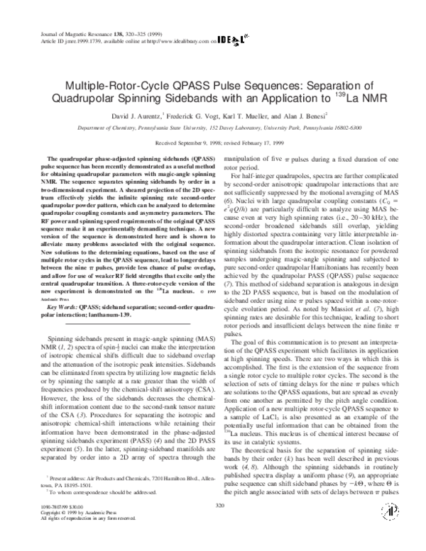 (PDF) Multiple-Rotor-Cycle QPASS Pulse Sequences: Separation of ...