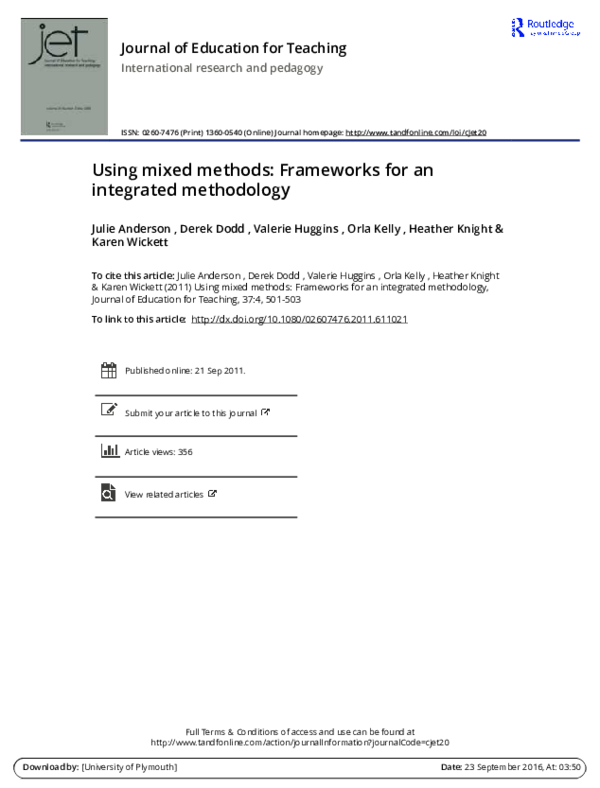 (PDF) Using mixed methods: Frameworks for an integrated methodology