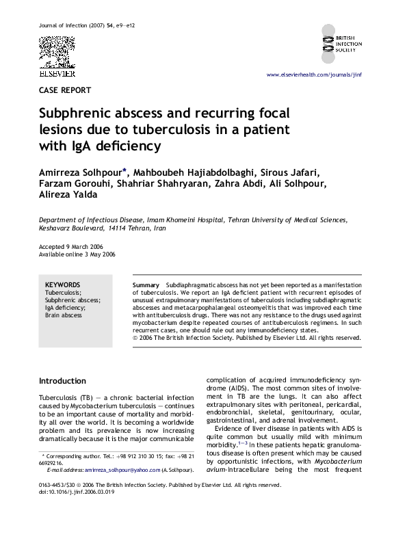 (PDF) Subphrenic abscess and recurring focal lesions due to ...