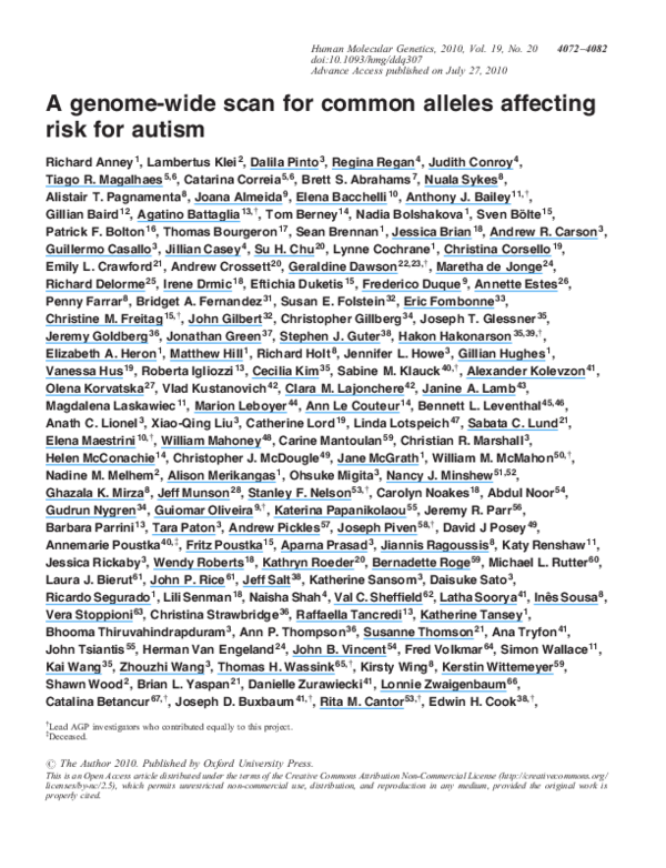 (PDF) A genome-wide scan for common alleles affecting risk for autism