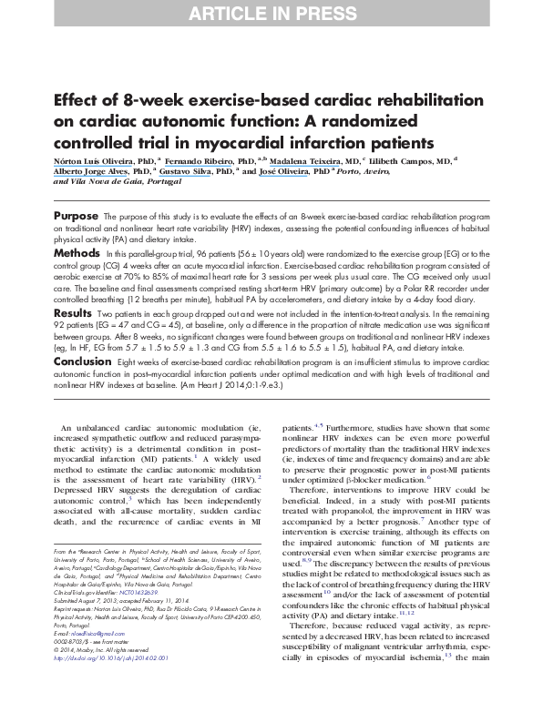 (PDF) Effect of 8-week exercise-based cardiac rehabilitation on cardiac autonomic function: A ...