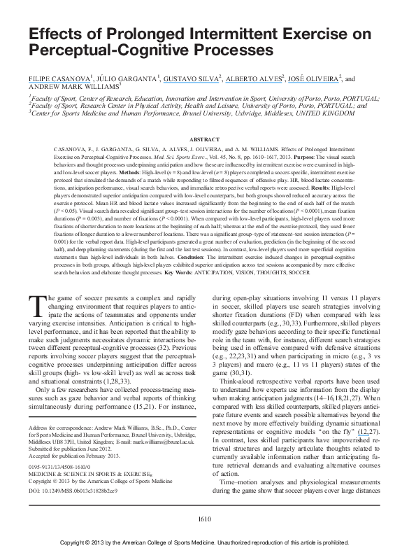 (PDF) Effects of Prolonged Intermittent Exercise on Perceptual-Cognitive Processes