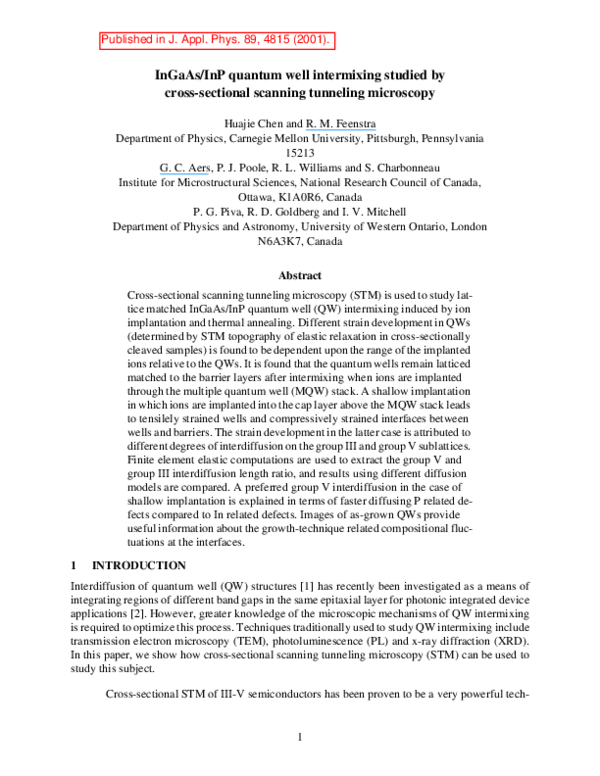 (PDF) InGaAs/InP quantum well intermixing studied by cross-sectional scanning tunneling ...