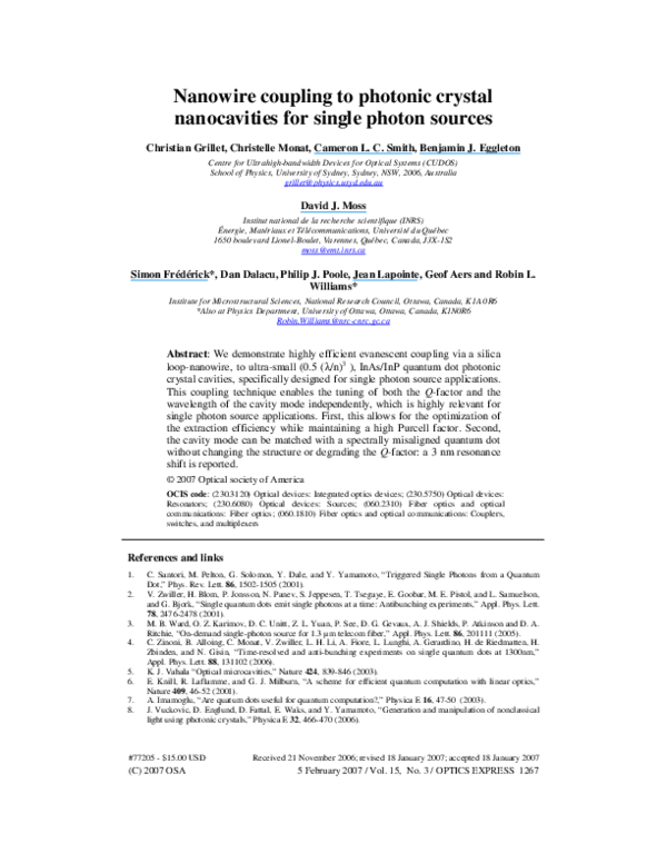 (PDF) Evanescent Coupling of Nanowires to Photon Cavities
