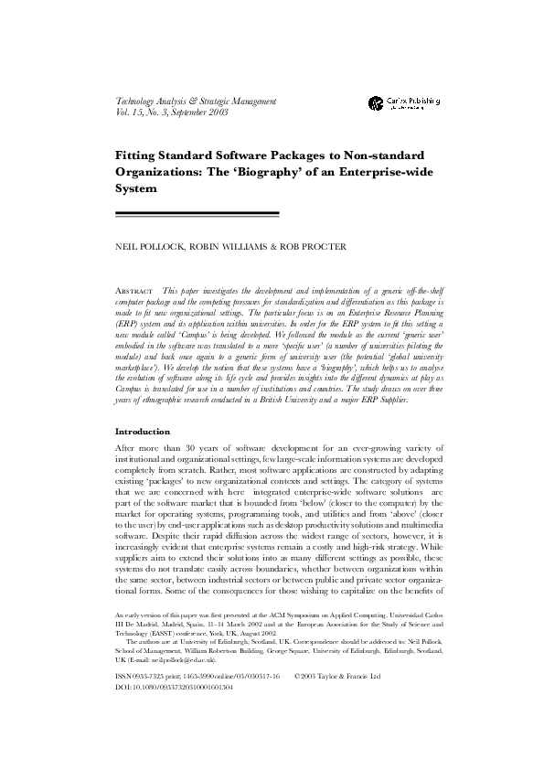 (PDF) Fitting Standard Software Packages to Non-standard Organizations ...