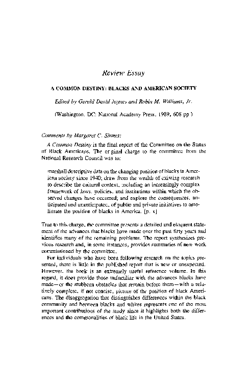 (PDF) A Common Destiny: Blacks and American Society