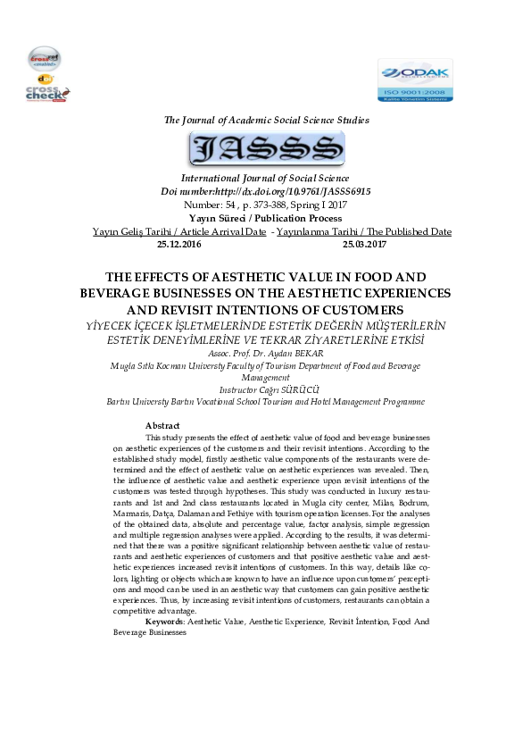 (PDF) THE EFFECTS OF AESTHETIC VALUE IN FOOD AND BEVERAGE BUSINESSES ON THE AESTHETIC ...