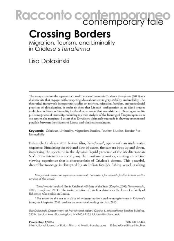 (PDF) Crossing Borders. Migration, Tourism, and Liminality in Crialese ...