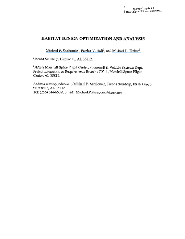 (PDF) Lunar Habitat Design Optimization and Analysis (PDF) Lunar Habitat Design Optimization and Analysis