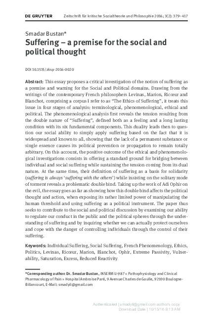 (PDF) SUFFERING - A premise for the Social and Political Thought ...