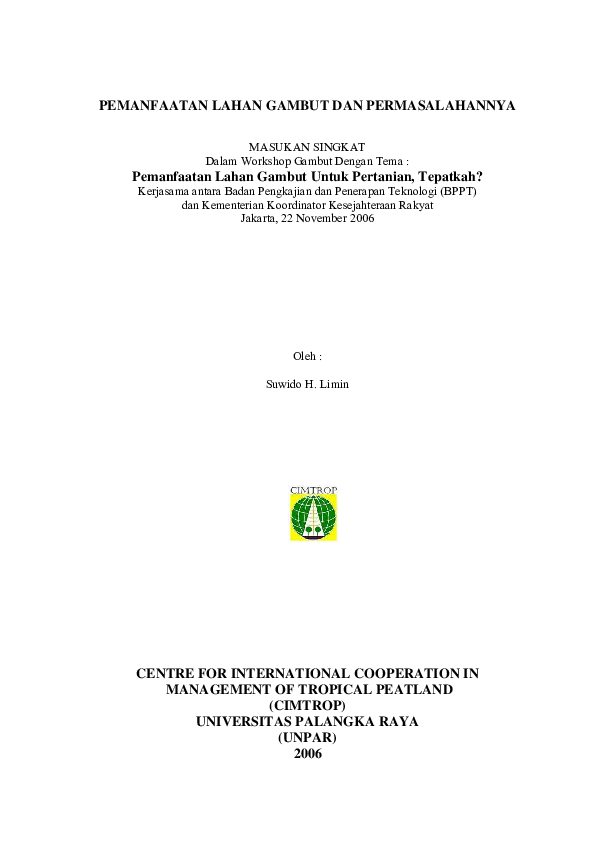 (PDF) Pemanfaatan Lahan Gambut Untuk Pertanian, Tepatkah? CENTRE FOR ...