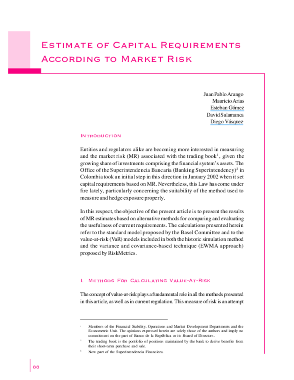 (PDF) Estimate of Capital Requirements According to Market Risk